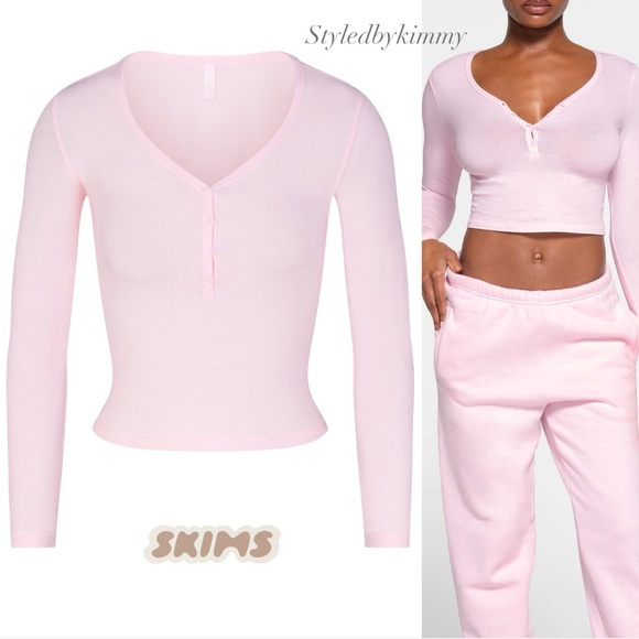 SKIMS | Tops | Skims New Vintage Long Sleeve Cropped Henley In Cherry ...